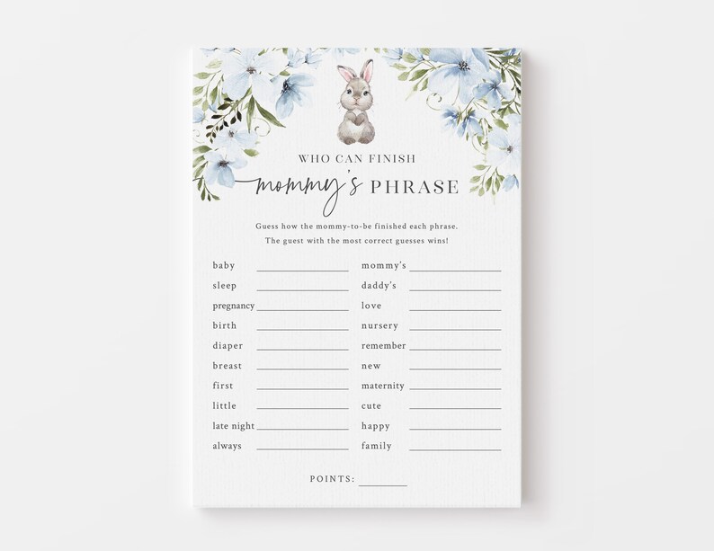 Boy Bunny Baby Shower Game Bundle - Set of 25 Printable Games ...