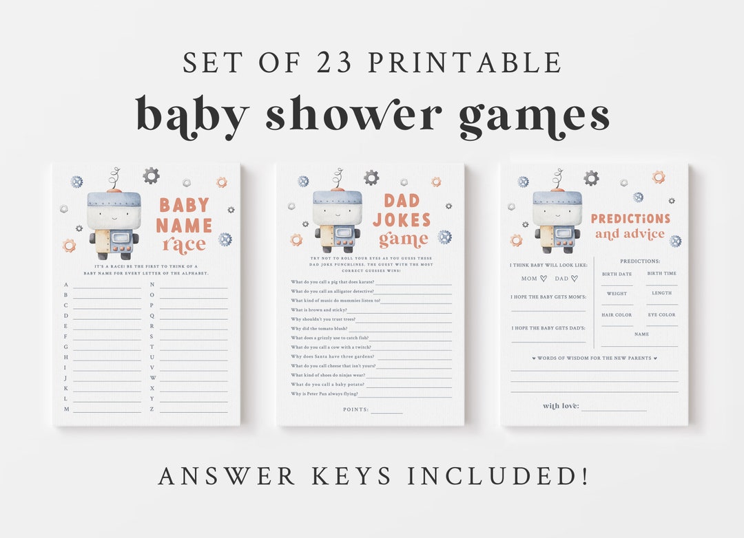 Robot Baby Shower Game Bundle - Set of 23 Printable Games - Robot ...