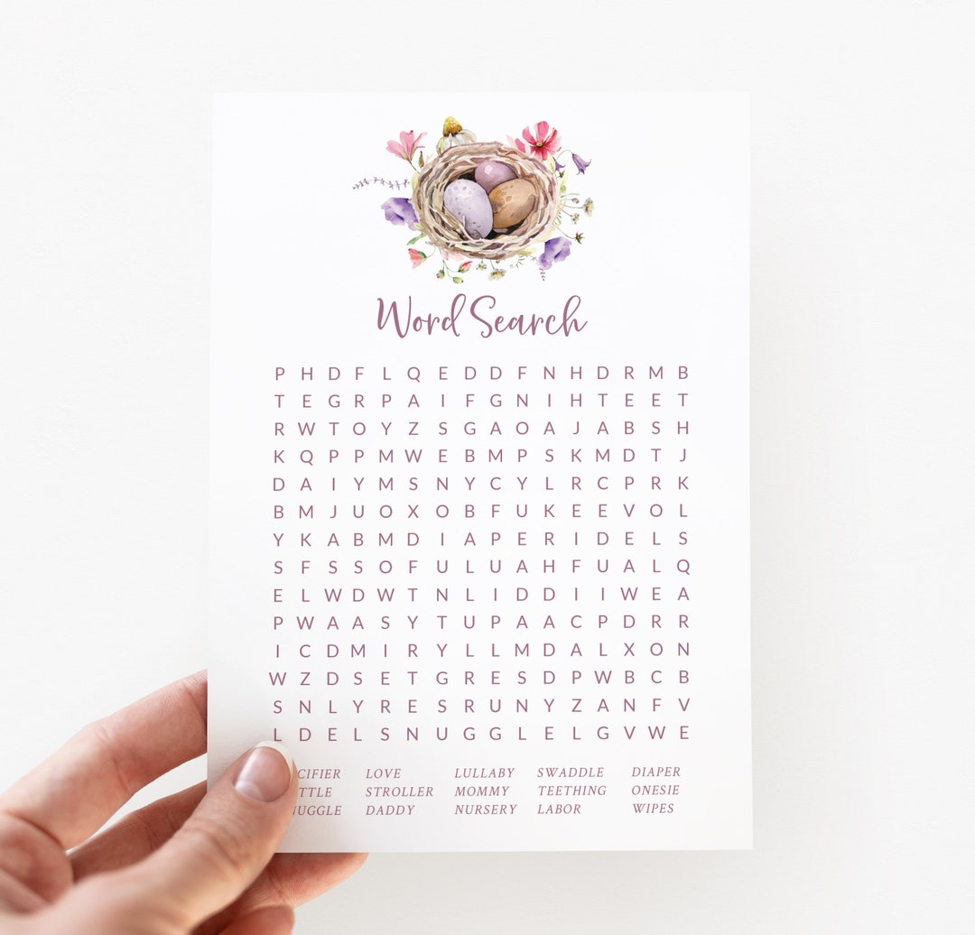 Baby Word Search Game - Spring Bird Nest Baby Shower - Printable Word ...