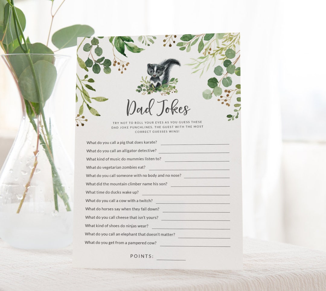 Little Stinker Baby Shower - Dad Jokes Game With Answer Key - Skunk ...