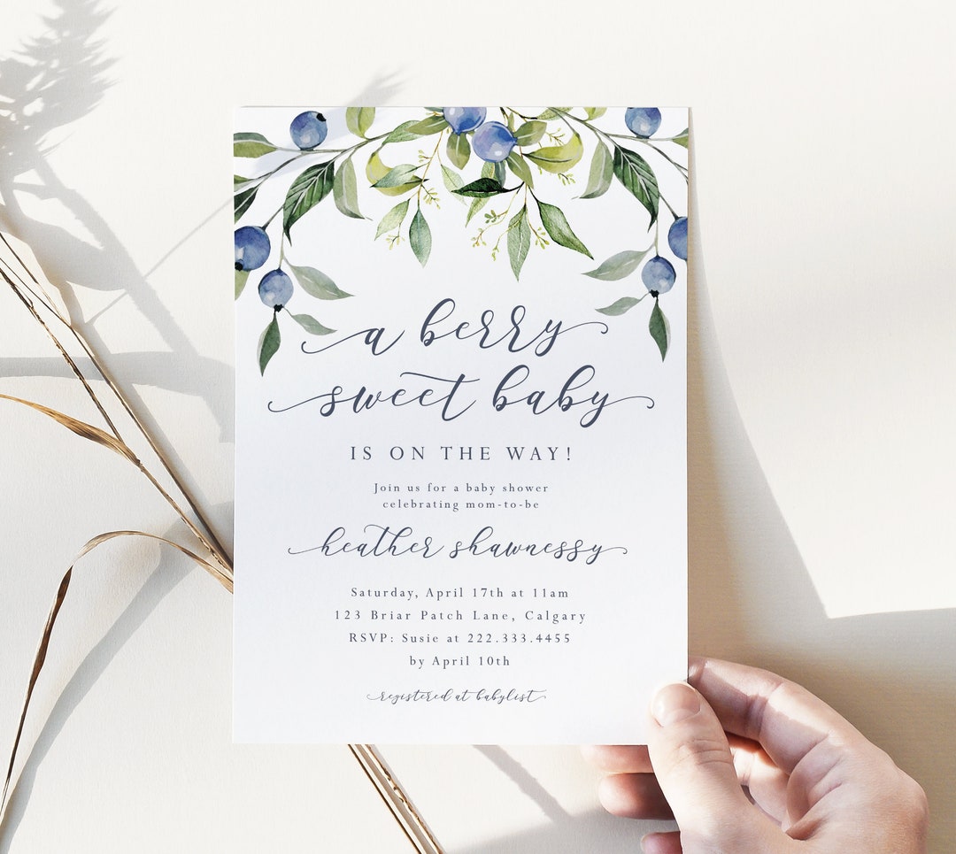 Blueberry Baby Shower Invitation - A Berry Sweet Baby is on the Way ...
