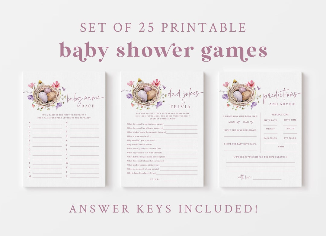 Birds Nest Baby Shower Game Bundle - Set of 25 Printable Games ...