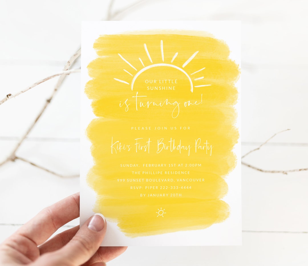 Sunshine Birthday Party Invitation - Yellow Birthday Party Digital ...