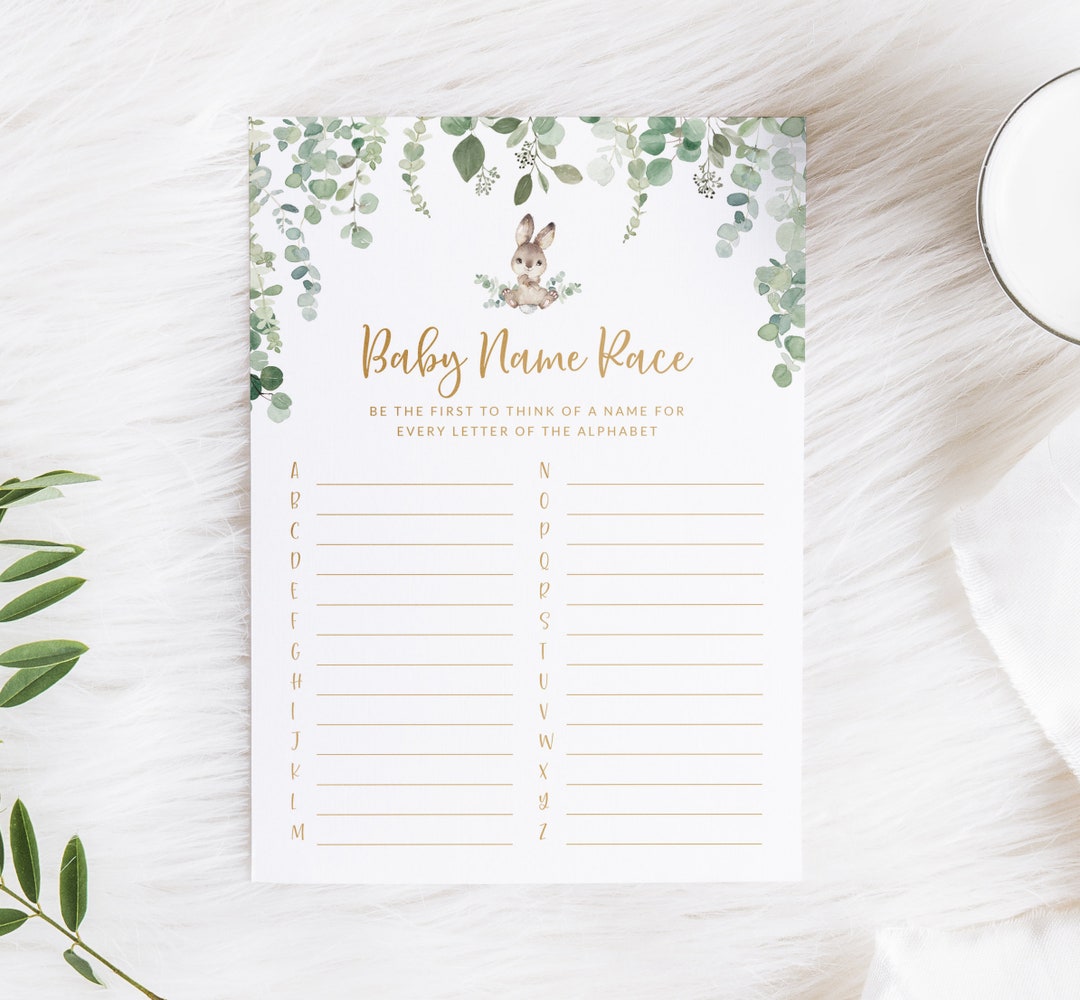 Rabbit Baby Shower Printable Game - Alphabet Baby Name Race Game ...