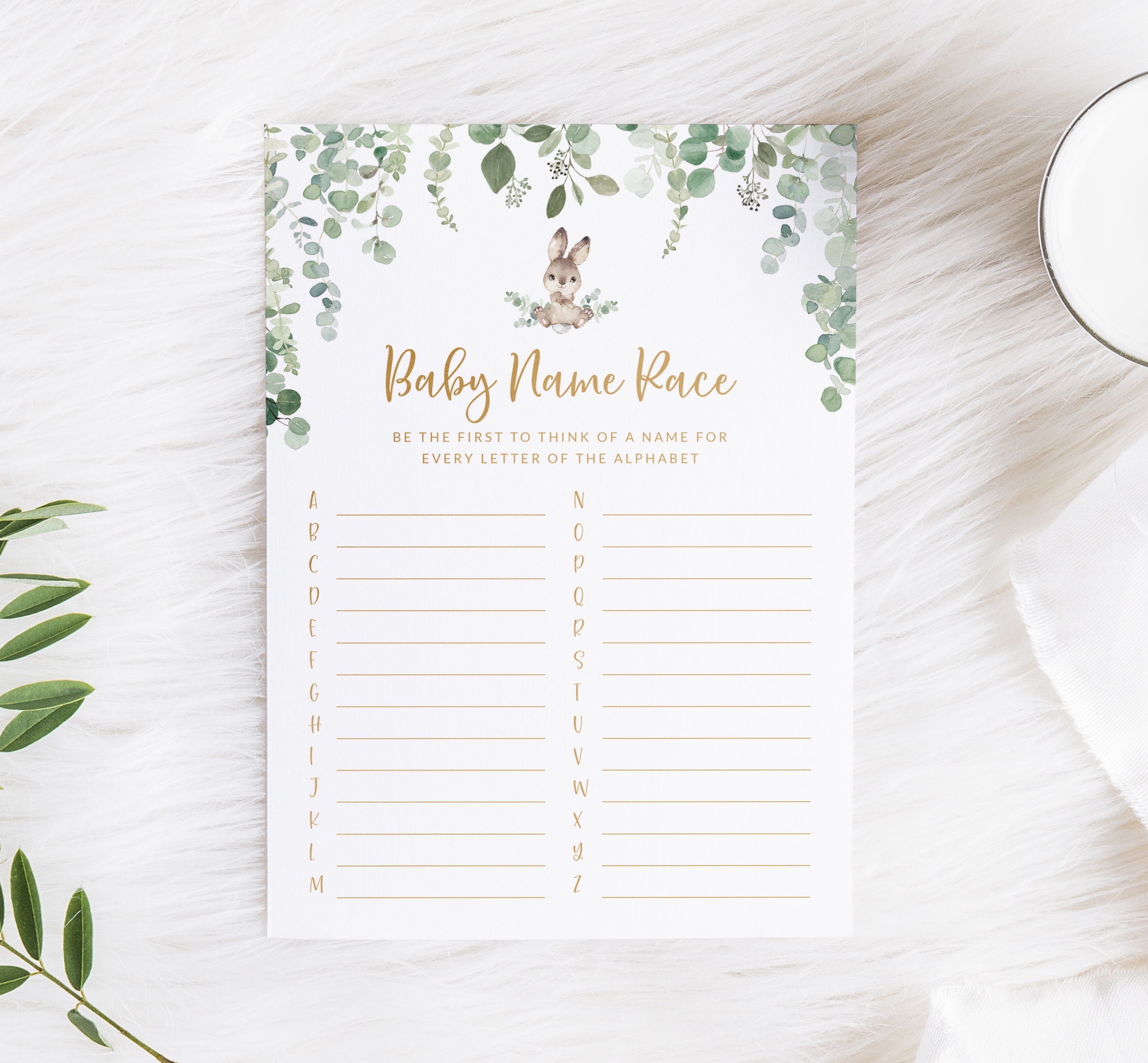 Rabbit Baby Shower Printable Game - Alphabet Baby Name Race Game ...