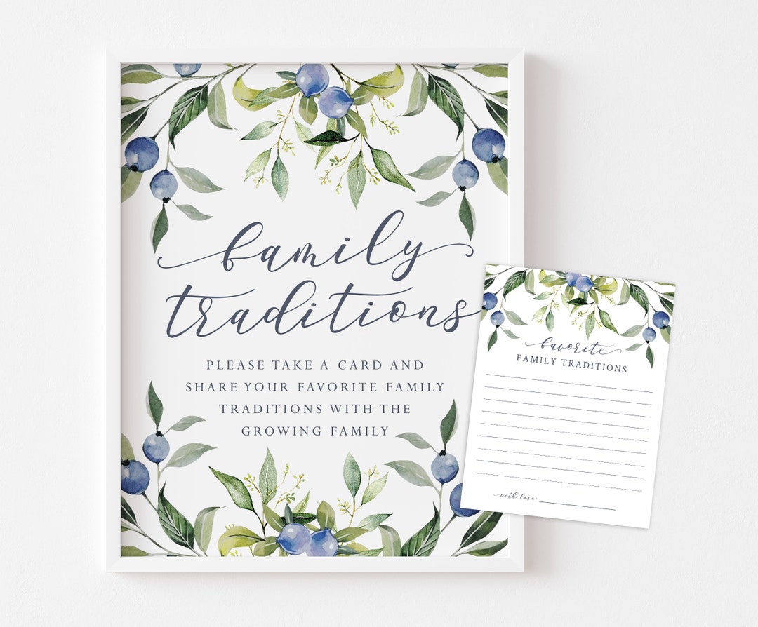 Baby Shower Family Traditions Sign and Cards - Blueberry Baby Shower ...