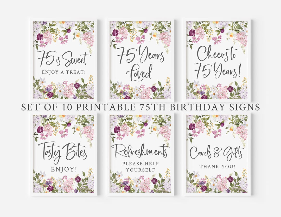 75th Birthday Celebration Decorations - Garden Tea Party - Set of 10 ...