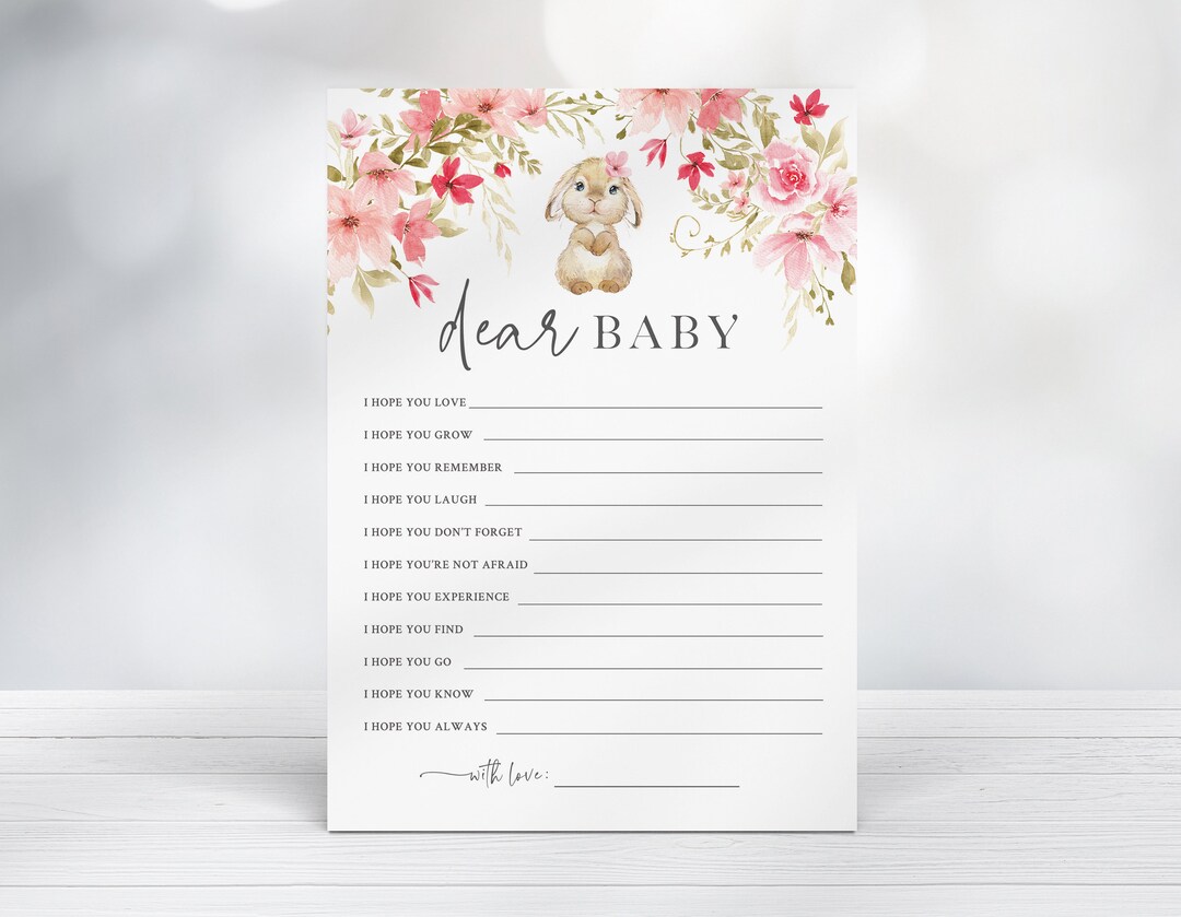 Rabbit Baby Shower - Dear Baby Cards - Wishes for the Baby - Printable ...