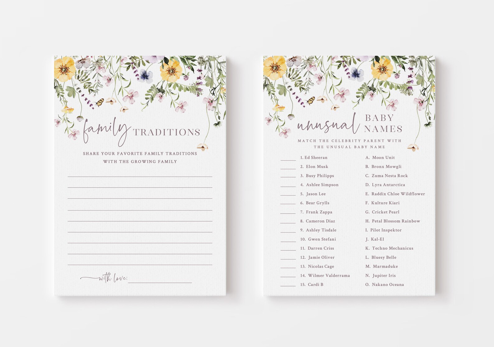 Wildflower Baby Shower Game Bundle - 26 Printable Games & Activities ...