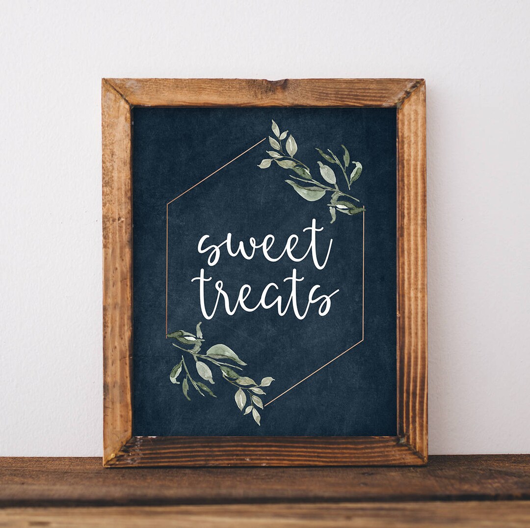 Sweet Treats Sign - Rustic Dessert Table Decor - Navy and Greenery ...