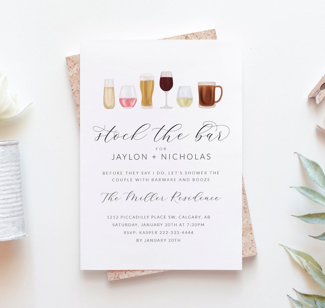 Stock the Bar Wedding Shower Invitation - Cocktail Party Couples Shower ...