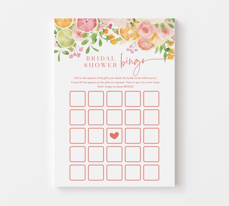 Bridal Shower Bingo Game Printable Citrus Bridal Shower Gift - Etsy