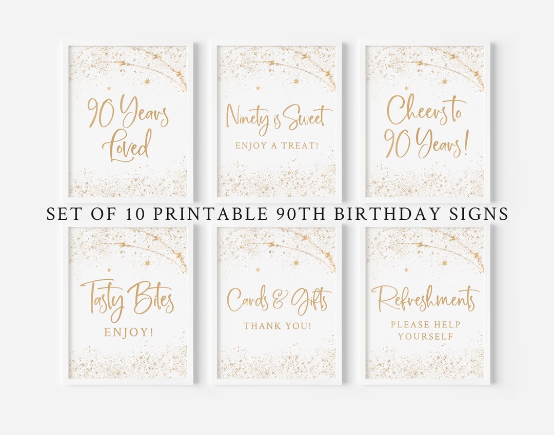 Gold 90th Birthday Party Decorations - Bundle of 10 Printable Signs ...