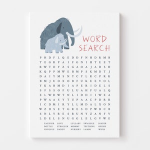 Prehistoric Animals Baby Shower Word Search - Printable 5x7 Game ...