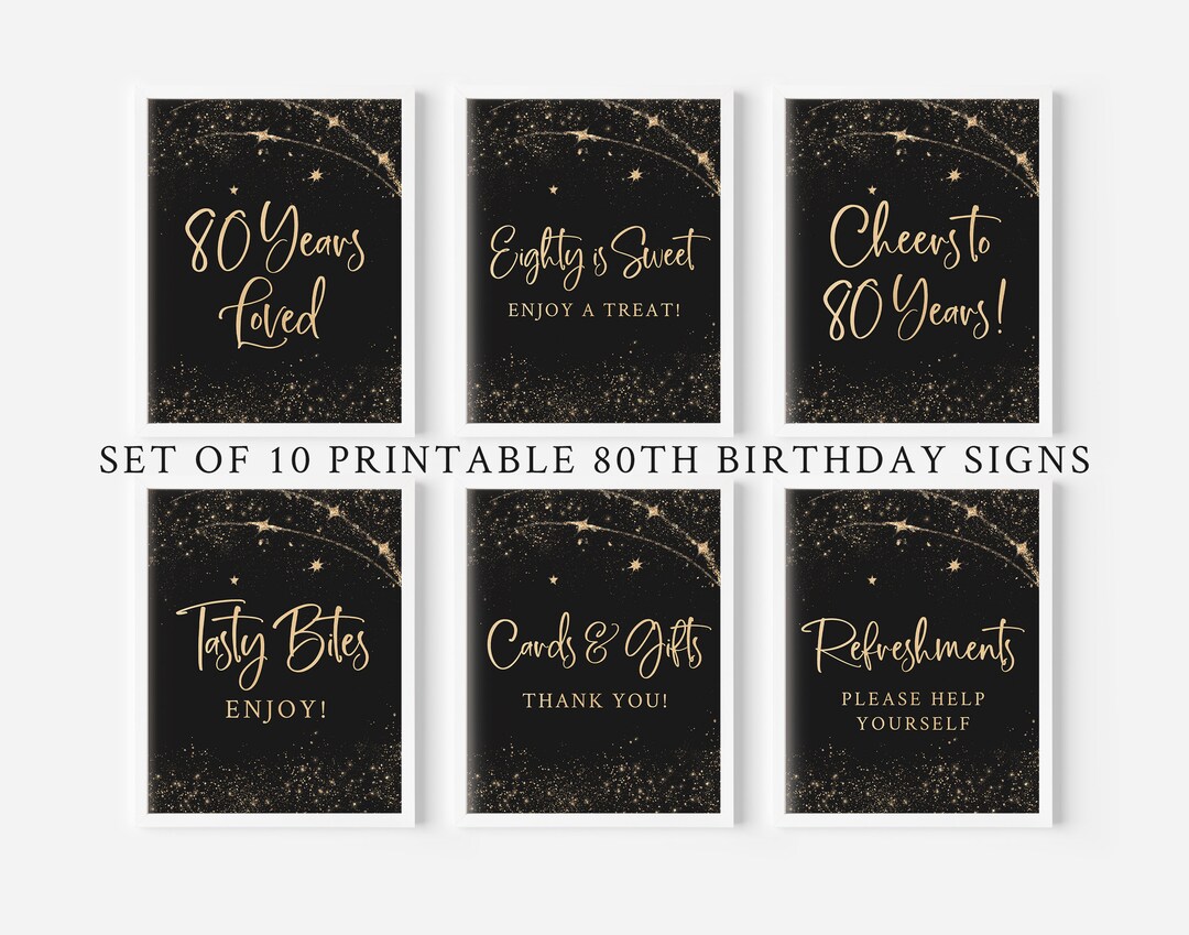 80th Birthday Party Sign Bundle - Set of 10 Printable Signs - 80 Years ...