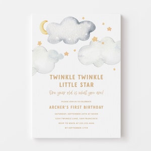 Twinkle Twinkle First Birthday Invitation - Little Star Birthday Party ...