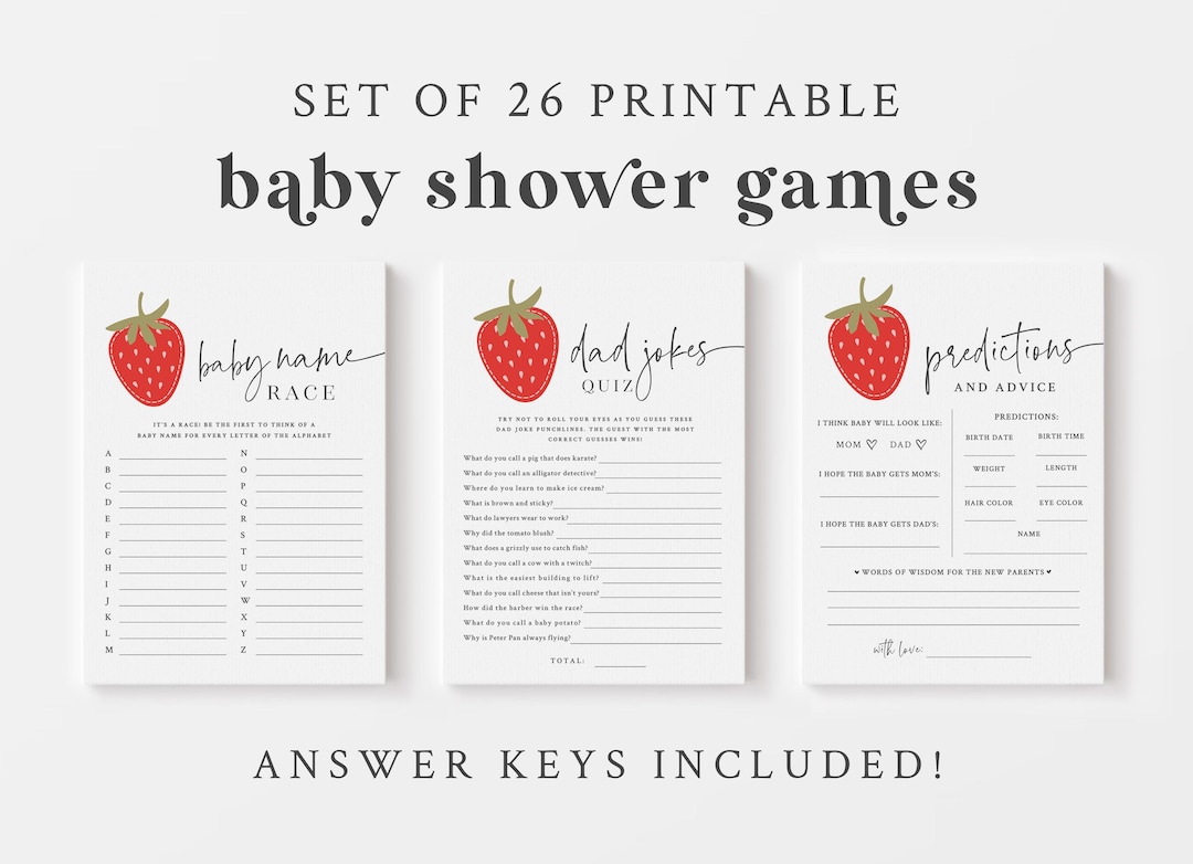 Strawberry Baby Shower Game Bundle | Berry Sweet Baby | Printable Baby ...