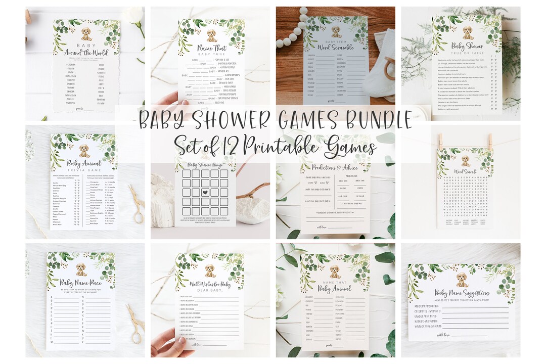 Dog Baby Shower Game Bundle - Set of 12 Printable Games - Puppy Themed ...