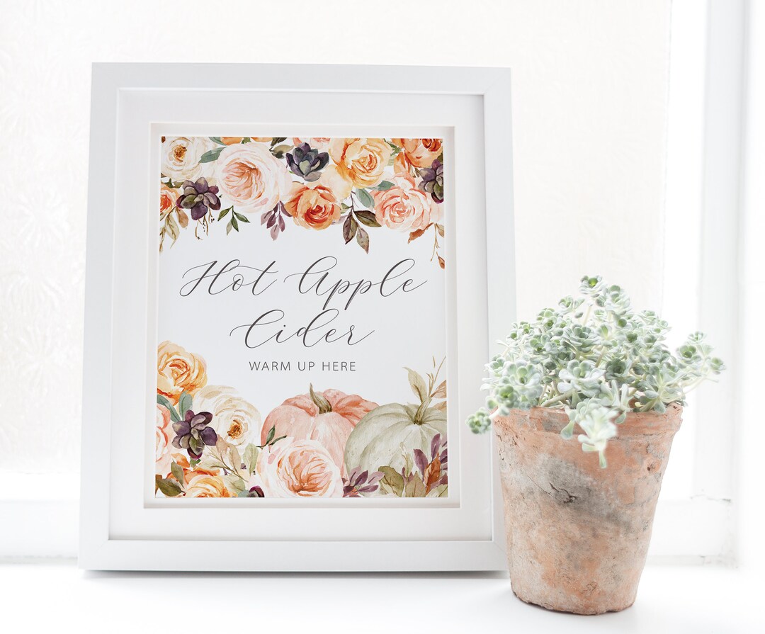 Hot Apple Cider Sign - Cider Bar Sign - Warm up Here - Fall Baby Shower ...