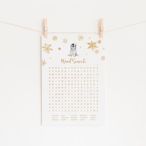 Baby Shower Word Search - Winter Penguin Baby Shower Games - Winter ...