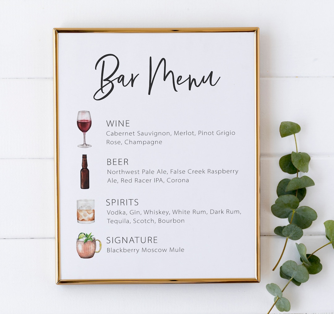 Custom Wedding Bar Menu Sign - Wine and Beer List Sign - Wedding Drinks ...