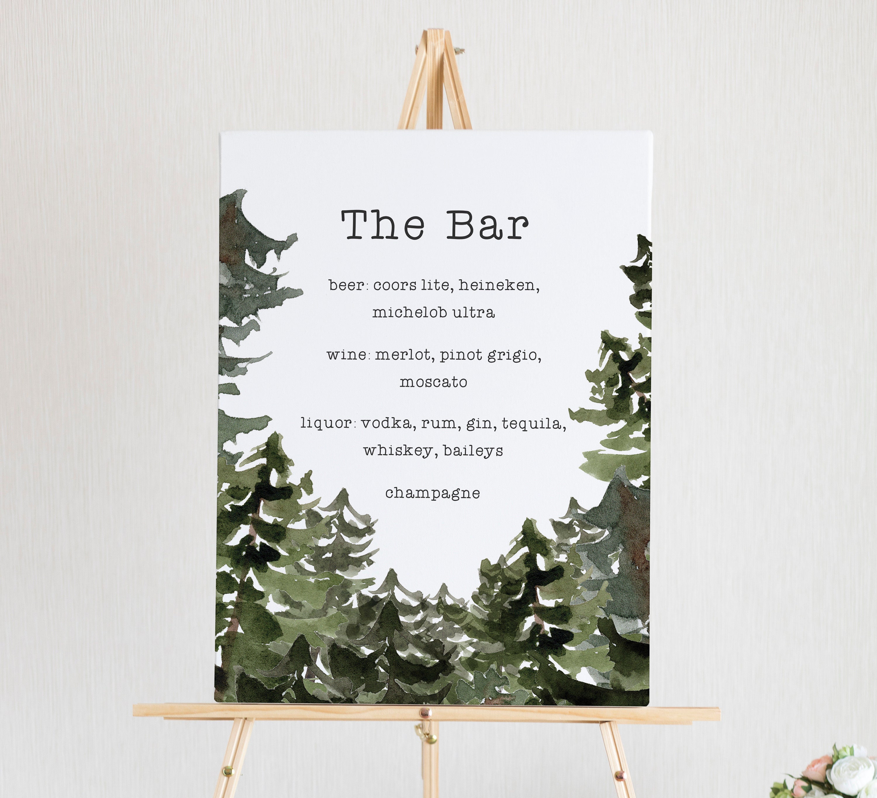 Wedding Bar Menu - Custom Printable Bar Menu - Rustic Woodsy Wedding ...