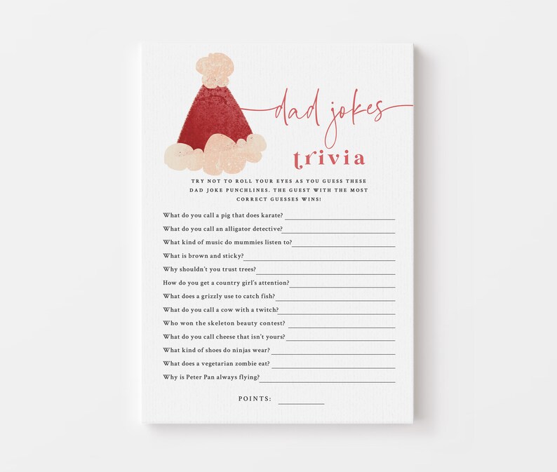 Santa Hat Baby Shower Game - Dad Jokes Trivia - Printable 5x7 Game ...