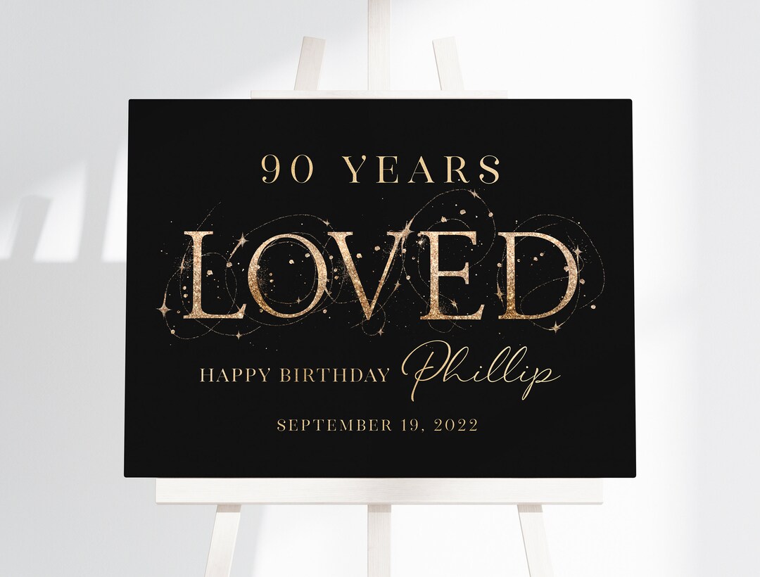 90th Birthday Party Poster Printable - 90 Years Loved Sign - Birthday ...
