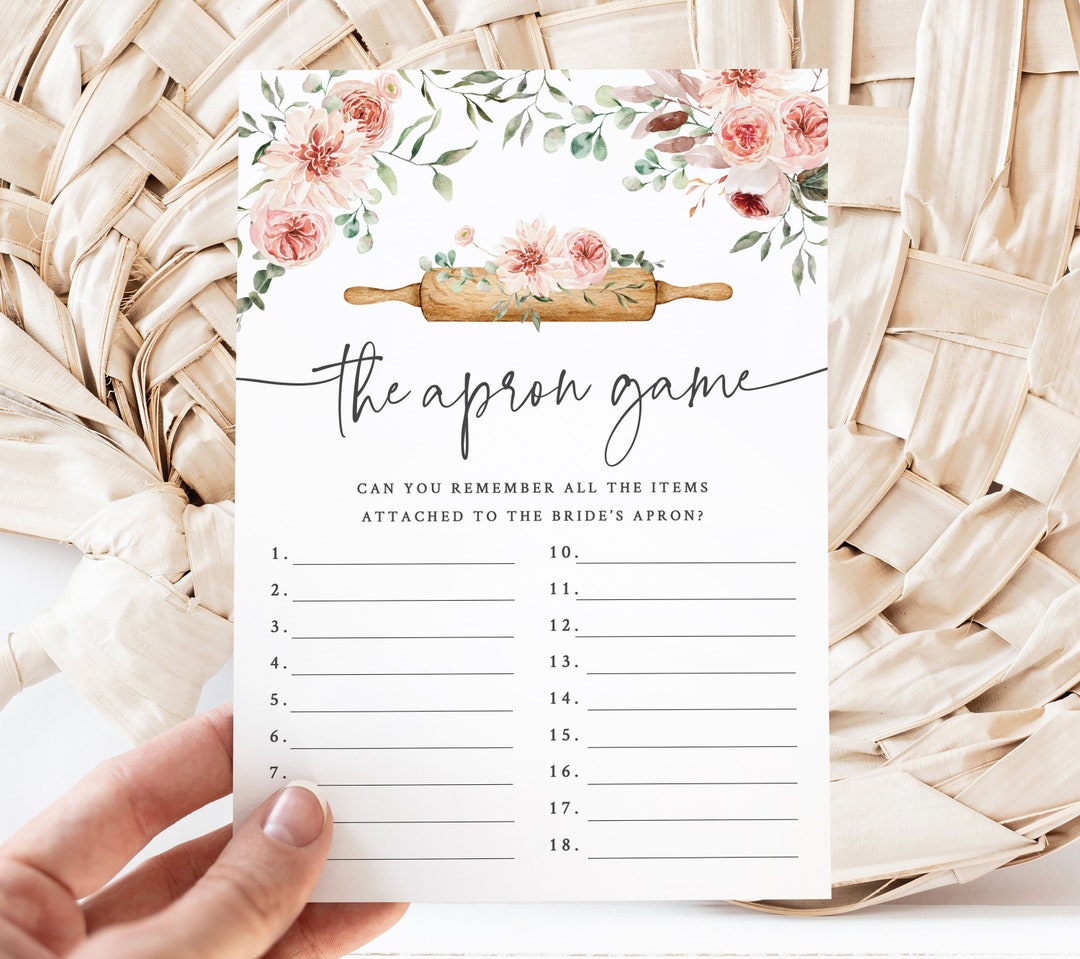 Wedding Shower Apron Game - Printable Apron Memory Game Card - Kitchen ...