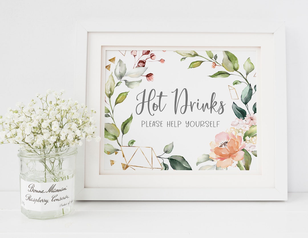 Hot Drinks Sign - Coffee and Tea Sign - Coffee Station Sign - Peach and ...