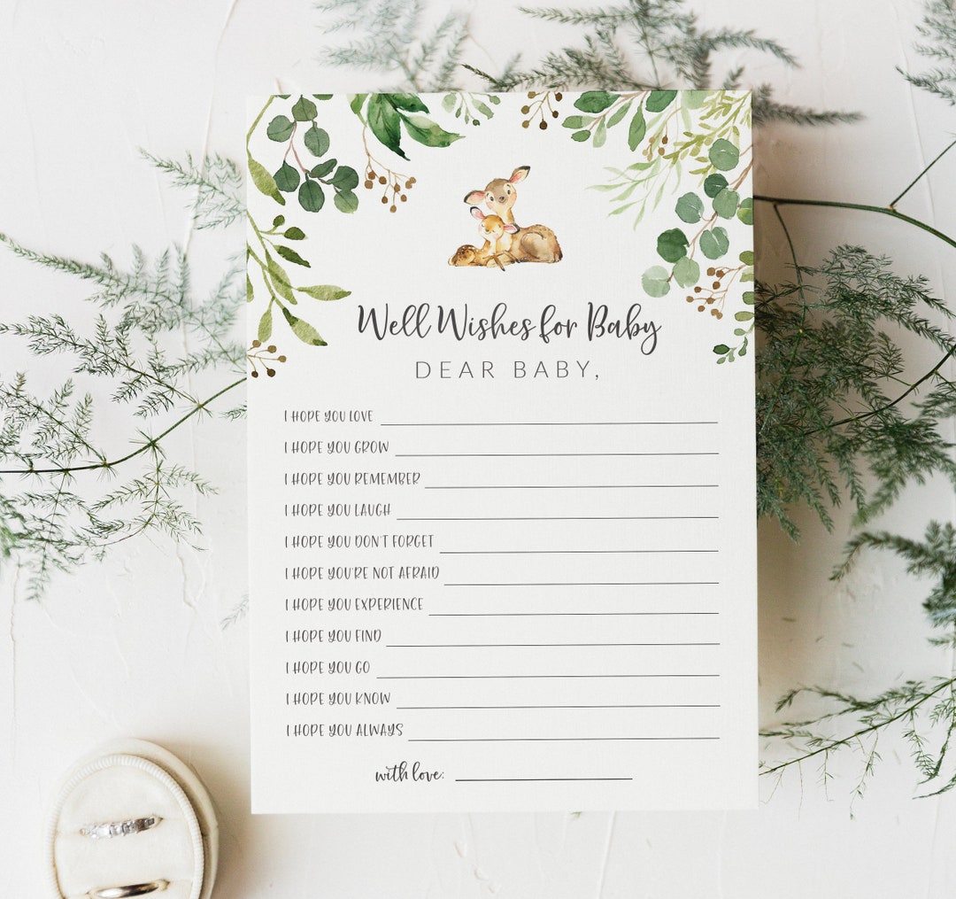 Dear Baby Card Printable - Woodland Oh Deer Baby Shower - Greenery Well ...