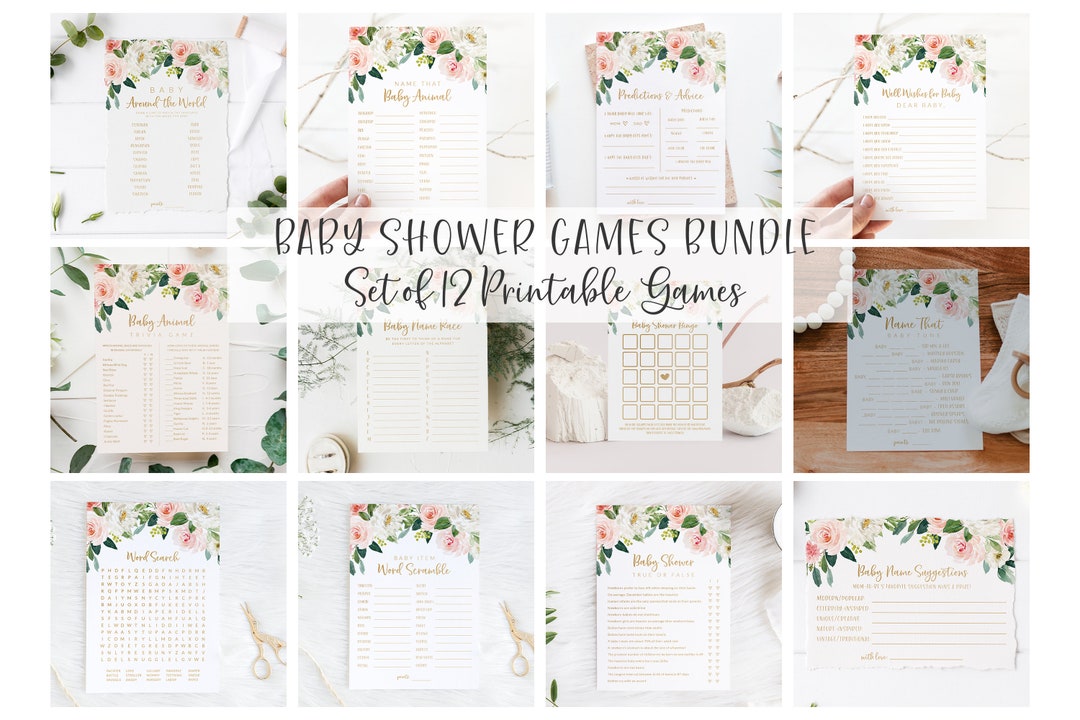 Baby Shower Games Package - Set of Baby Shower Games - Girl Baby Shower ...