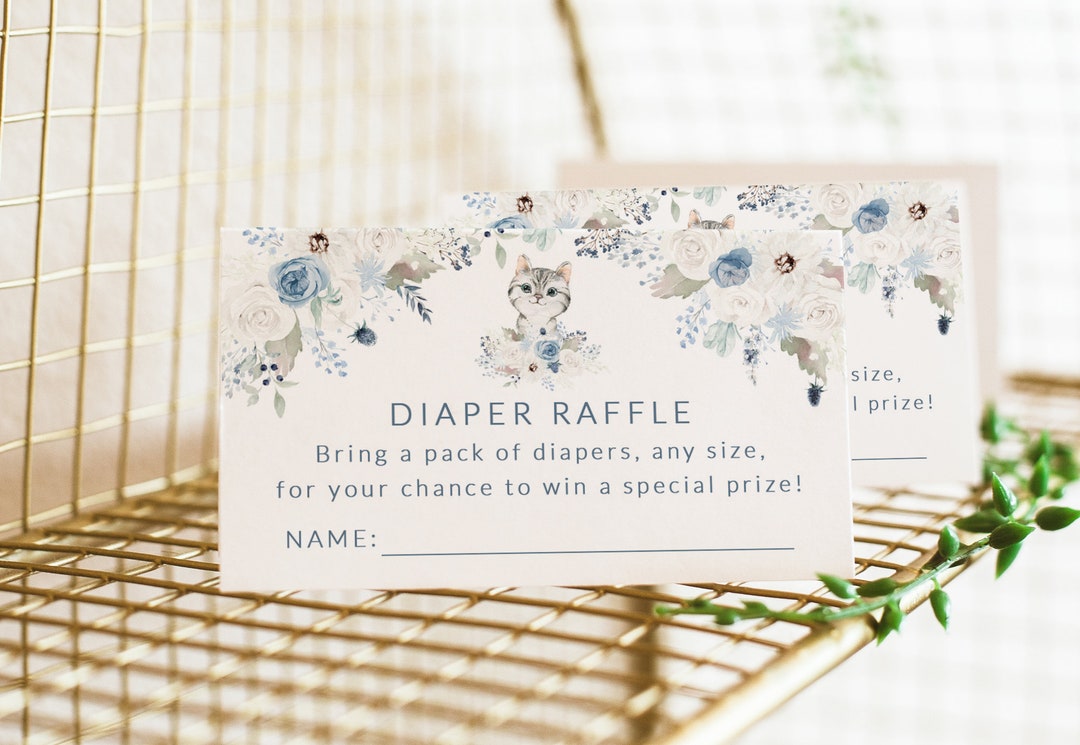 Cat Baby Shower Diaper Raffle Cards - Printable Diaper Raffle Tickets ...