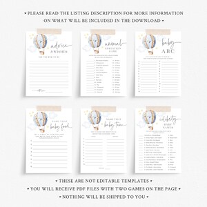 Blue Hot Air Balloon Baby Shower Game Bundle - 25 Printable Games ...