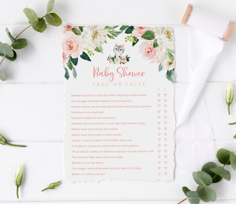 Cat Themed Baby Shower Activity Bundle - Girl Baby Shower Game Package ...