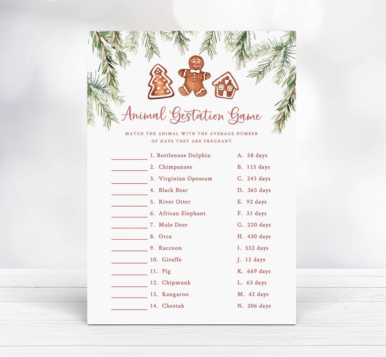 Gingerbread Baby Shower Game Printable Animal Gestation Game - Etsy
