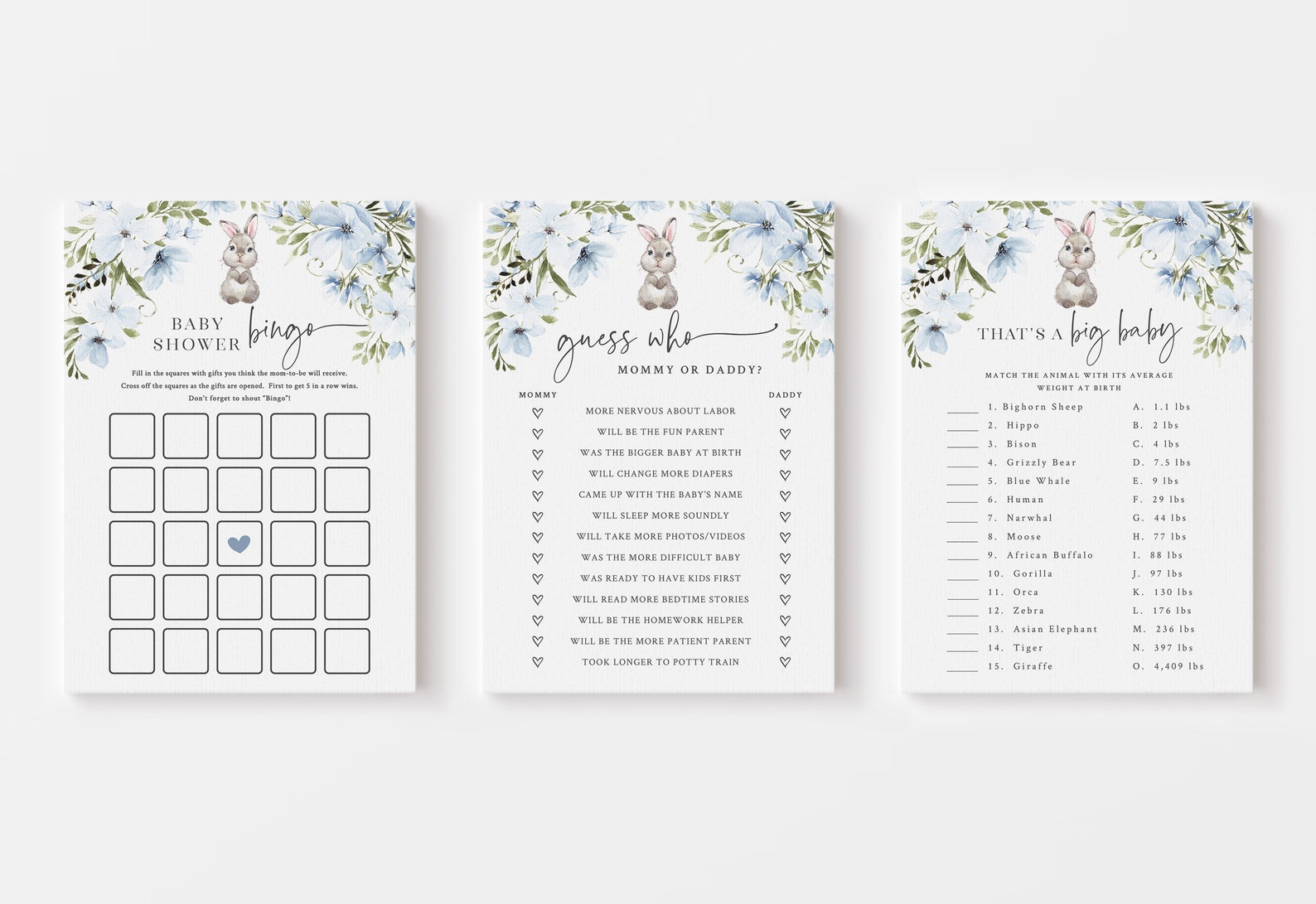 Boy Bunny Baby Shower Game Bundle - Set of 25 Printable Games ...