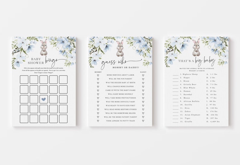 Boy Bunny Baby Shower Game Bundle - Set of 25 Printable Games ...
