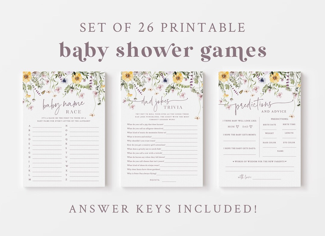 Wildflower Baby Shower Game Bundle - 26 Printable Games & Activities ...