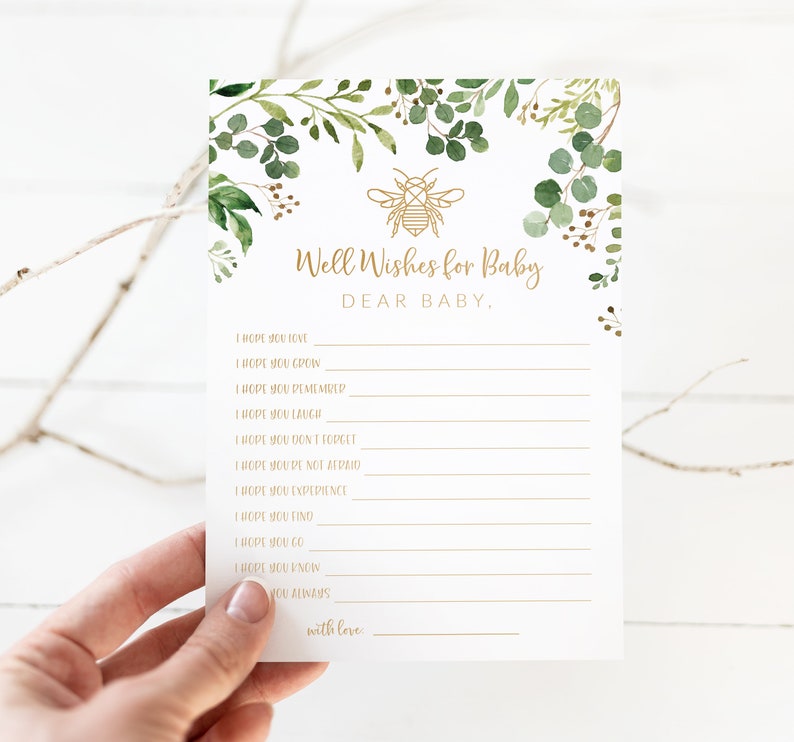 Dear Baby Cards - Bee Themed Baby Shower - Wishes for Baby Cards ...