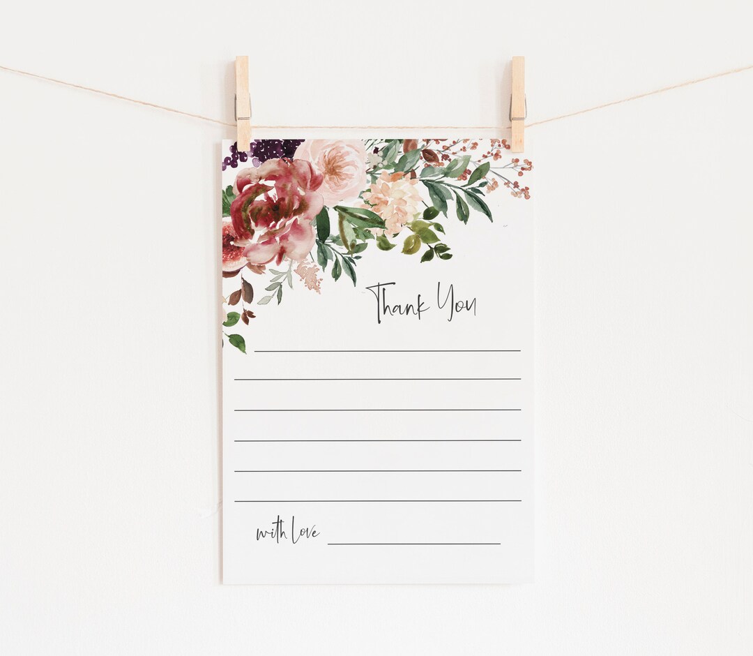 Thank You Note Card - Printable Wedding Thank You Cards - Winter Bridal ...