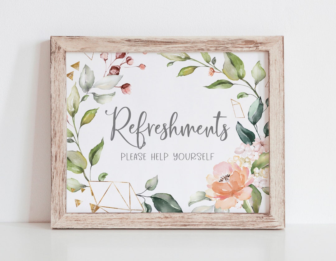 Refreshments Sign - Bridal Shower Bar Sign - Please Help Yourself ...