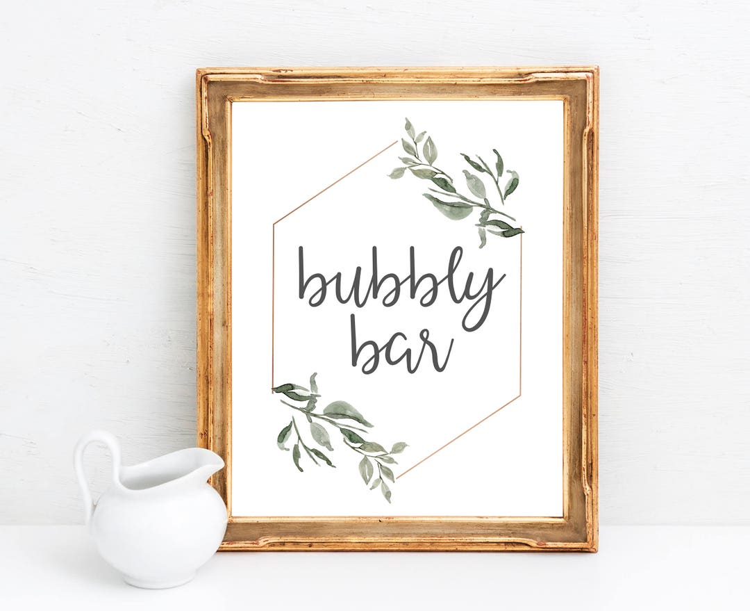 Bubbly Bar Sign - Minimalist Botanical Wedding Decor - Champagne Bar ...