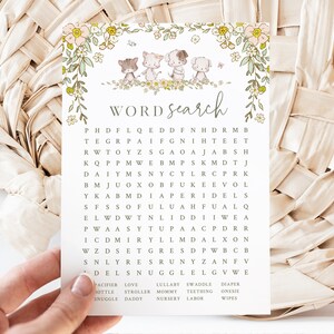 Baby Word Search Game - Puppies and Kitties Baby Shower - Printable 5x7 ...