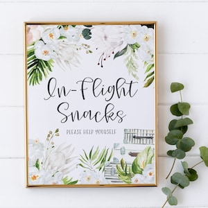 In-flight Snacks Sign - Travel Bridal Shower Food Table Sign - Please ...
