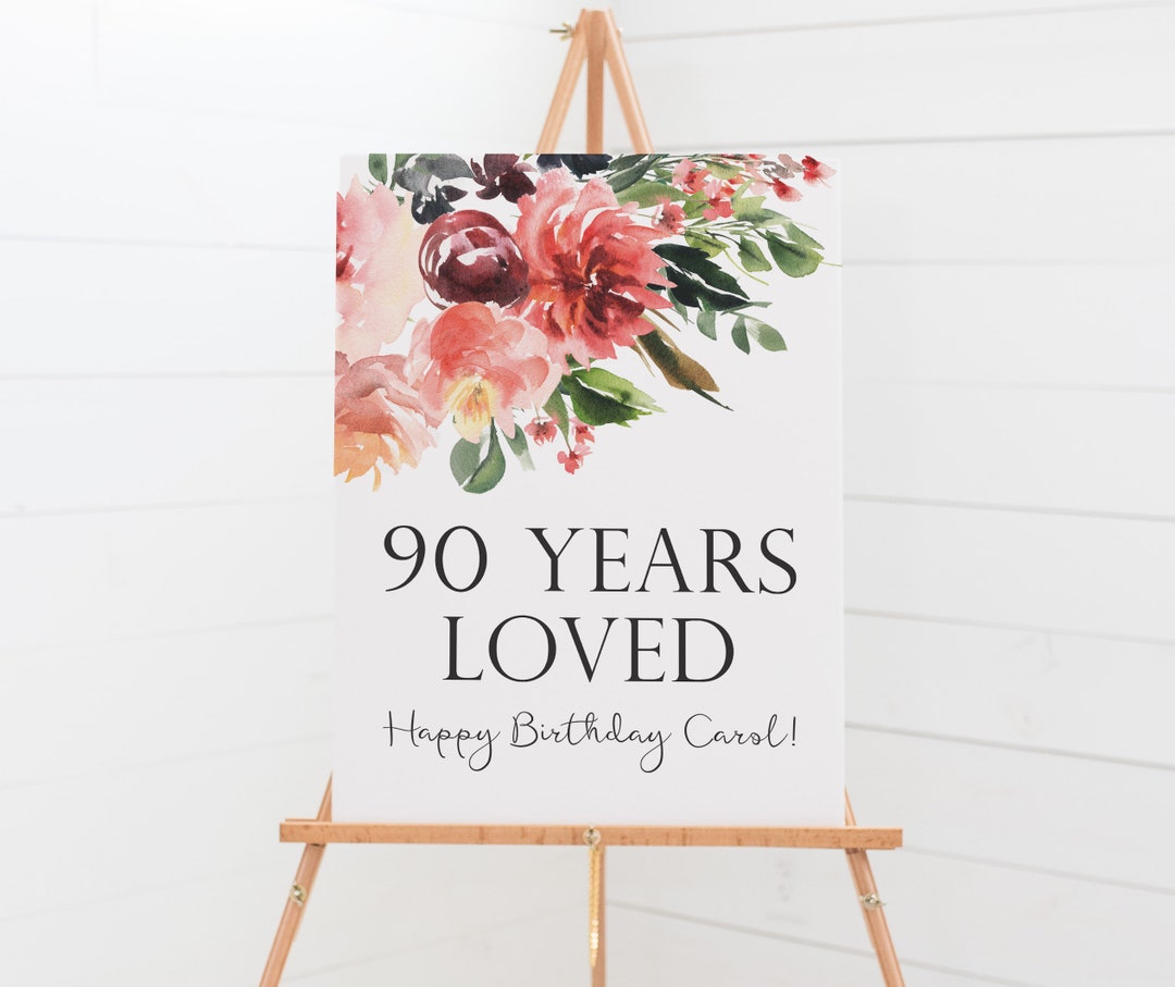 90 Years Loved Sign - 90th Birthday Decorations - Custom Birthday Sign ...