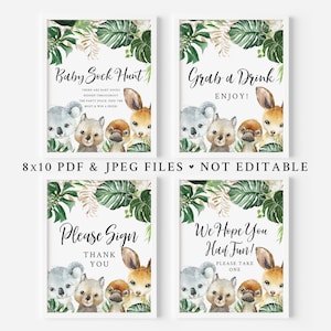 Australian Animals Baby Shower Sign Bundle - Set of 10 Printable Signs ...