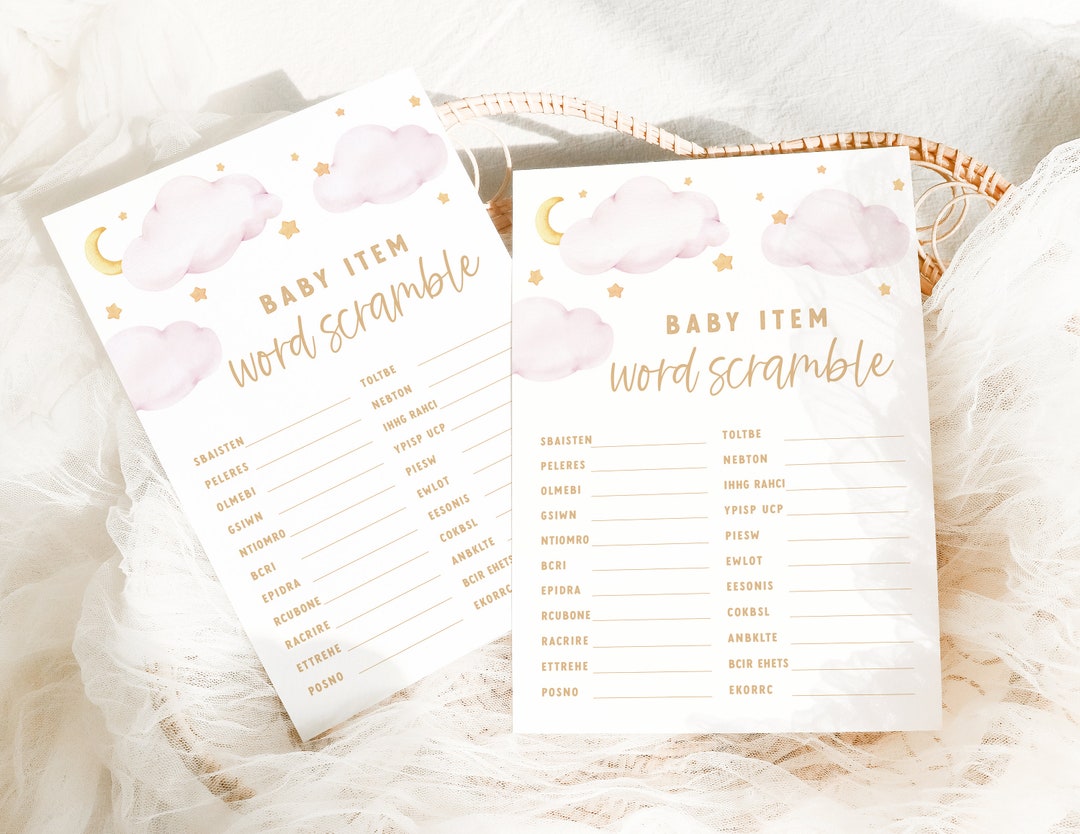 Baby Shower Word Scramble - Printable 5x7 Game - Pink Twinkle Twinkle ...