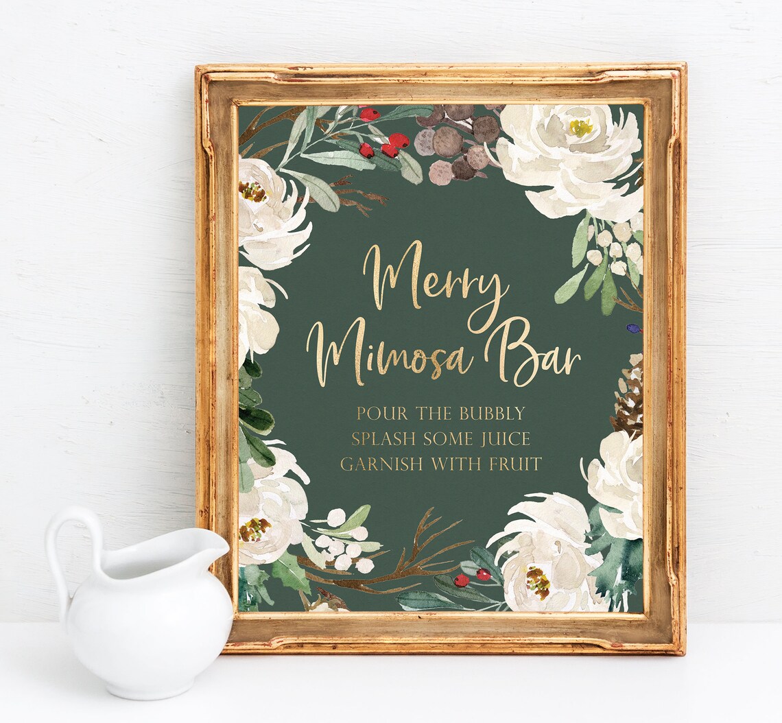 Christmas Party Mimosa Bar Sign - Merry Mimosa Bar Printable - Holiday ...
