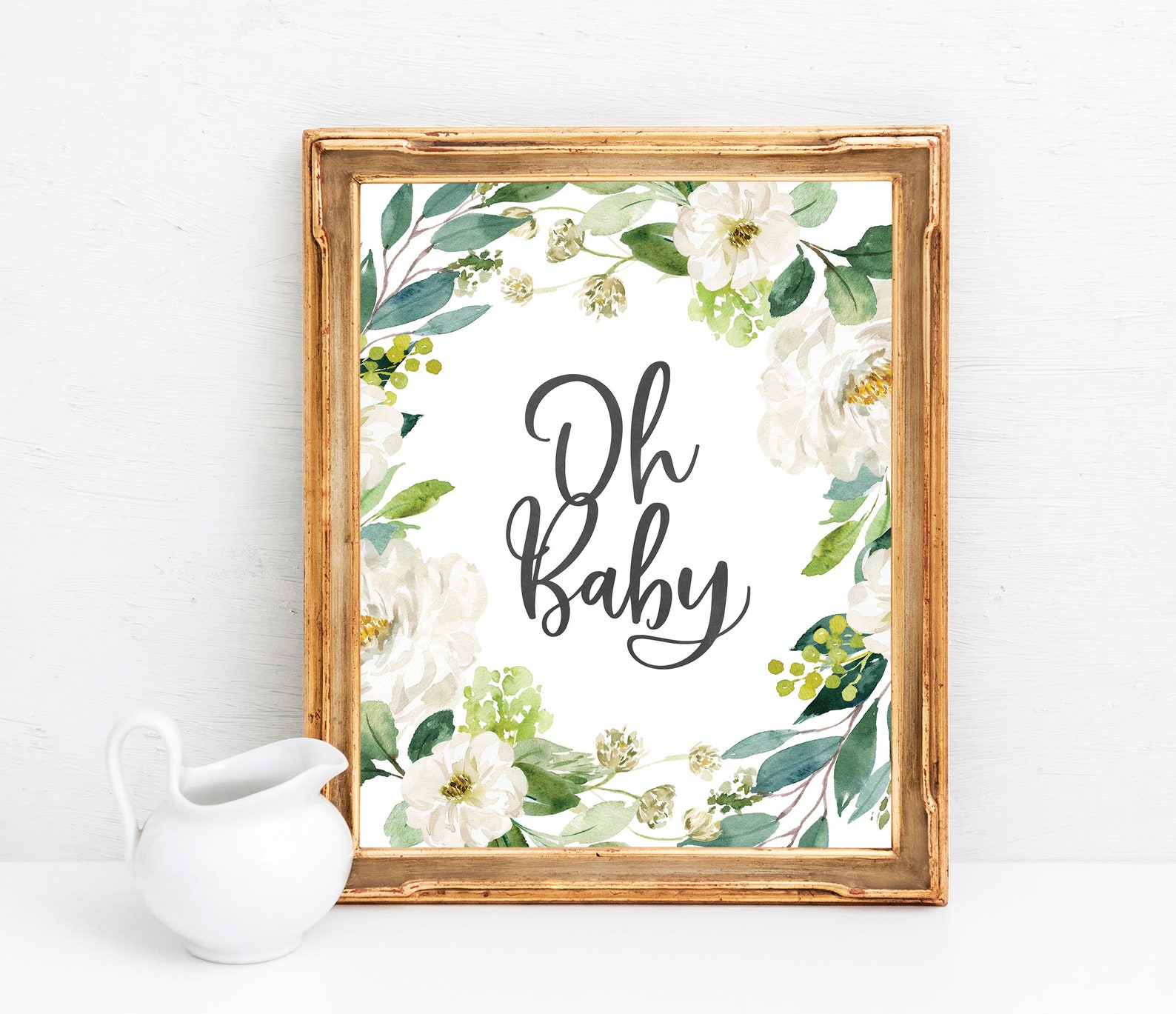 Oh Baby Sign Printable Oh Baby Decorations Greenery Baby | Etsy
